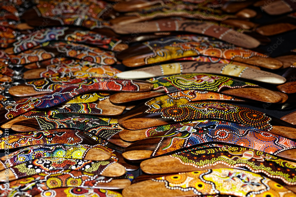 Boomerang. Traditional Australian Crafts By Street Vendor, Sydney Stock ...