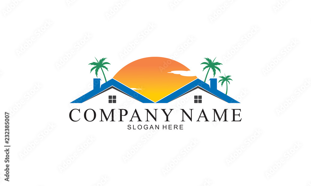 Roof and coconut tree logo Stock Vector | Adobe Stock