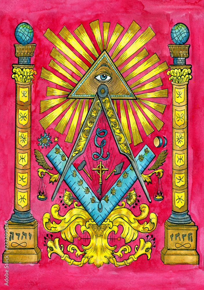 Ilustração do Stock: Freemasonry concept with columns, all seeing eye ...