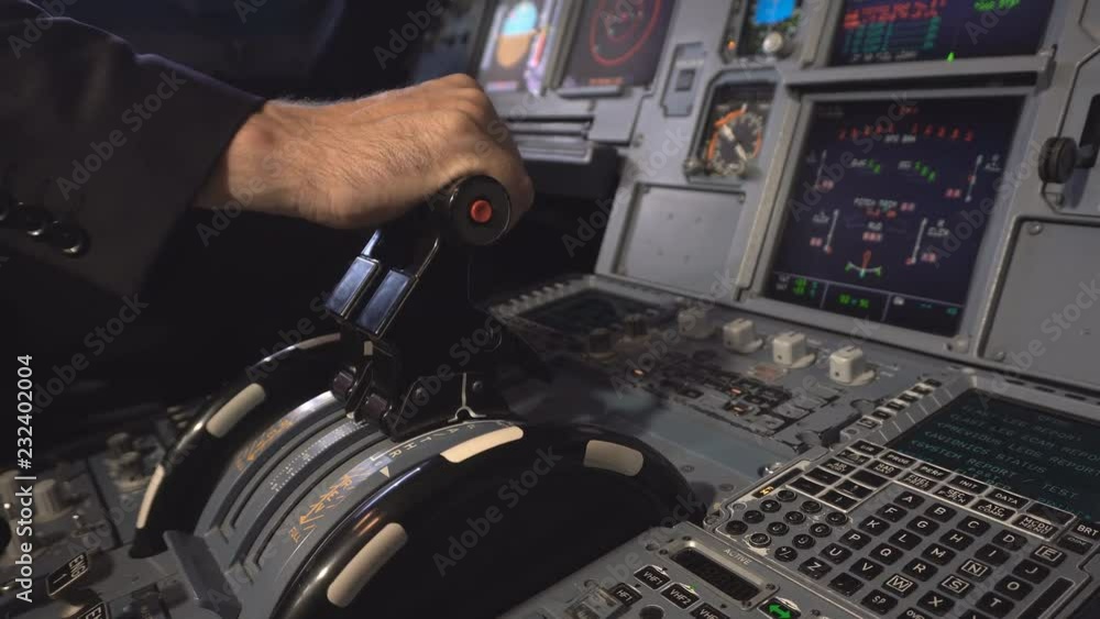 The cockpit of the aircraft. The pilot checks the aircraft engines ...