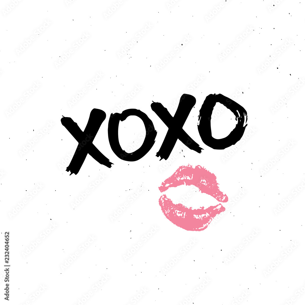 XOXO brush lettering sign, Grunge calligraphic hugs and kisses Phrase ...
