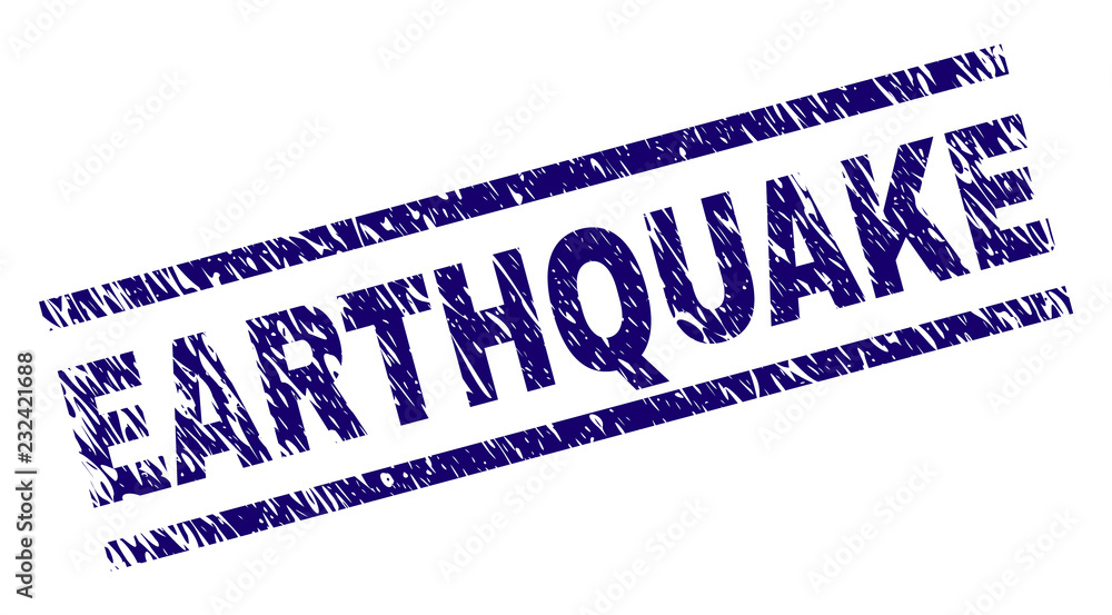 EARTHQUAKE seal print with grunge style. Blue vector rubber print of ...