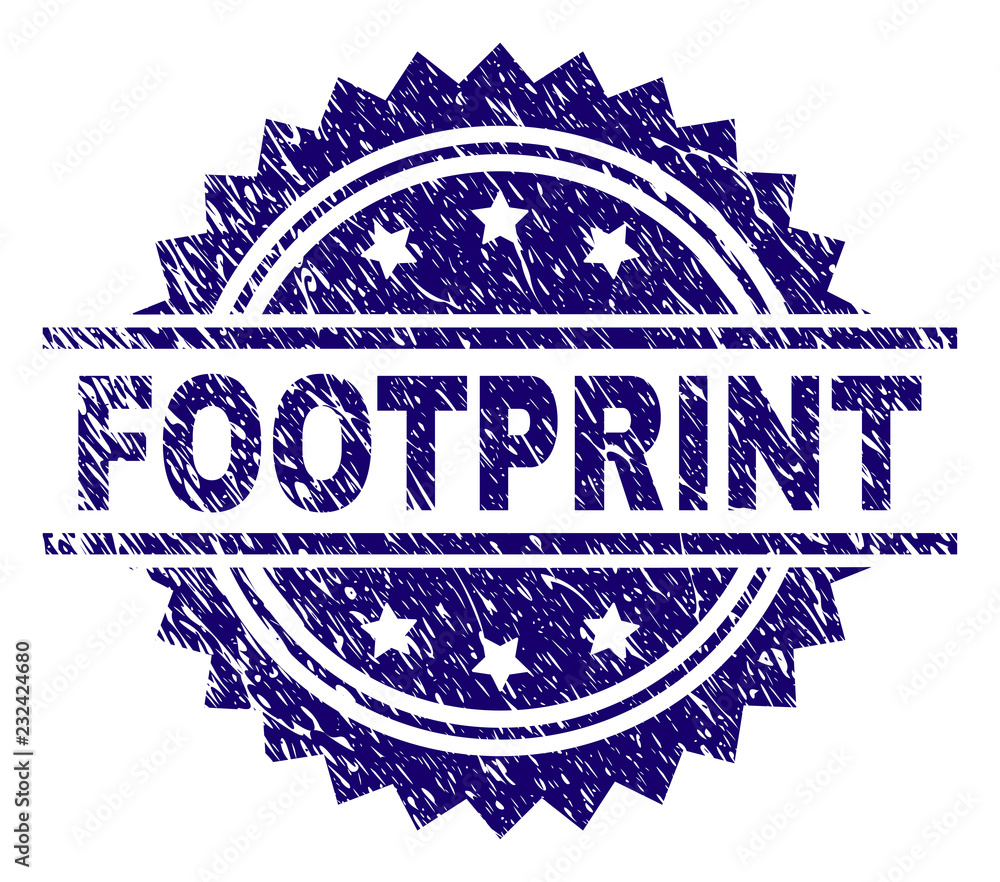 FOOTPRINT stamp seal watermark with distress style. Blue vector rubber ...