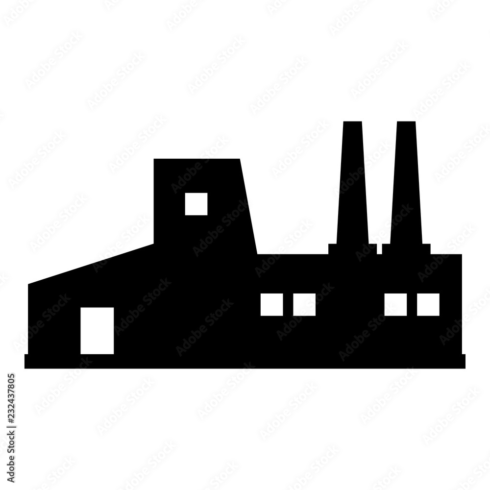Factory icon. Vector industrial buildings pictograms. Black silhouettes ...