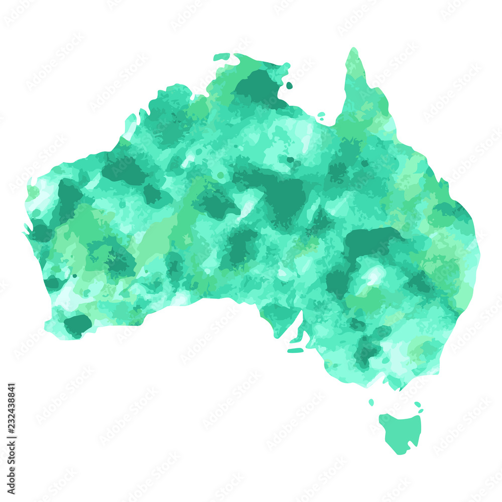 map of Australia with a light green paint texture with dark green and ...