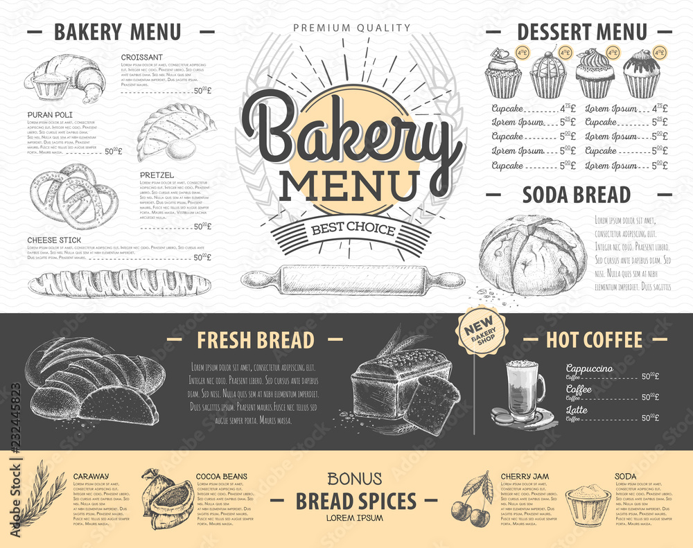 Vintage bakery menu design. Restaurant menu Stock Vector | Adobe Stock