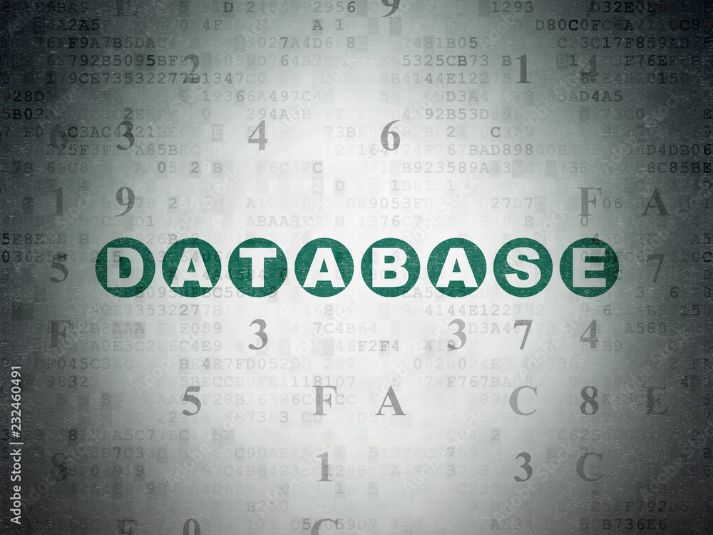 Database concept: Painted green text Database on Digital Data Paper ...