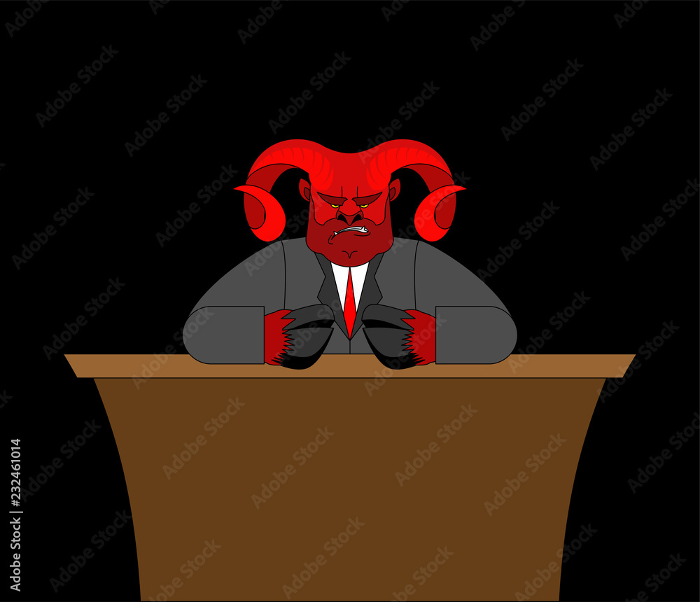 Boss devil in table. Demon businessman. Satan Chief. Angry Lucifer ...