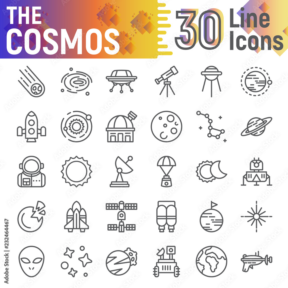 Cosmos line icon set, space symbols collection, vector sketches, logo ...