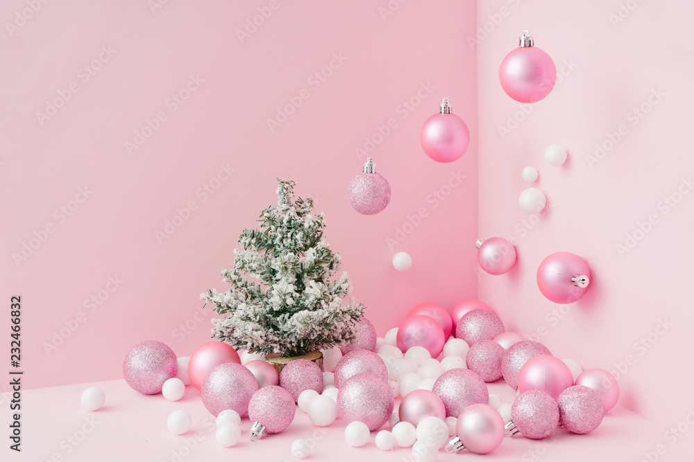 Creative Christmas design pink pastel color background with Christmas ...