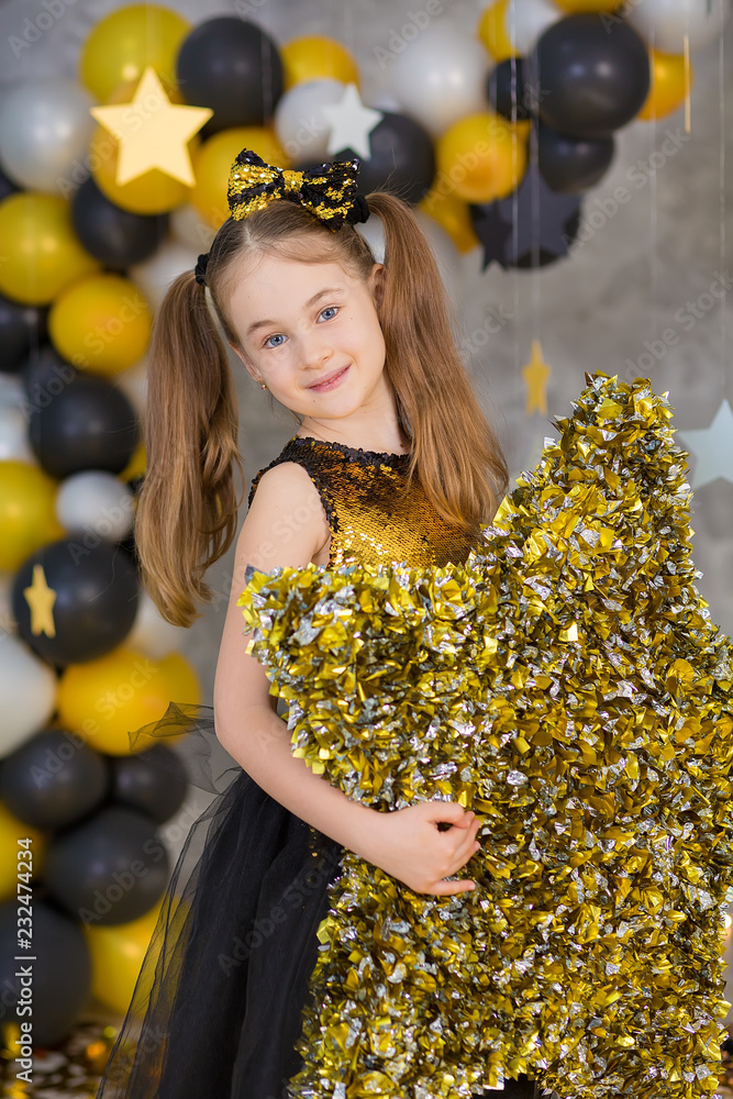 Movie super star girl model posing in studio shoot with golden star and ...