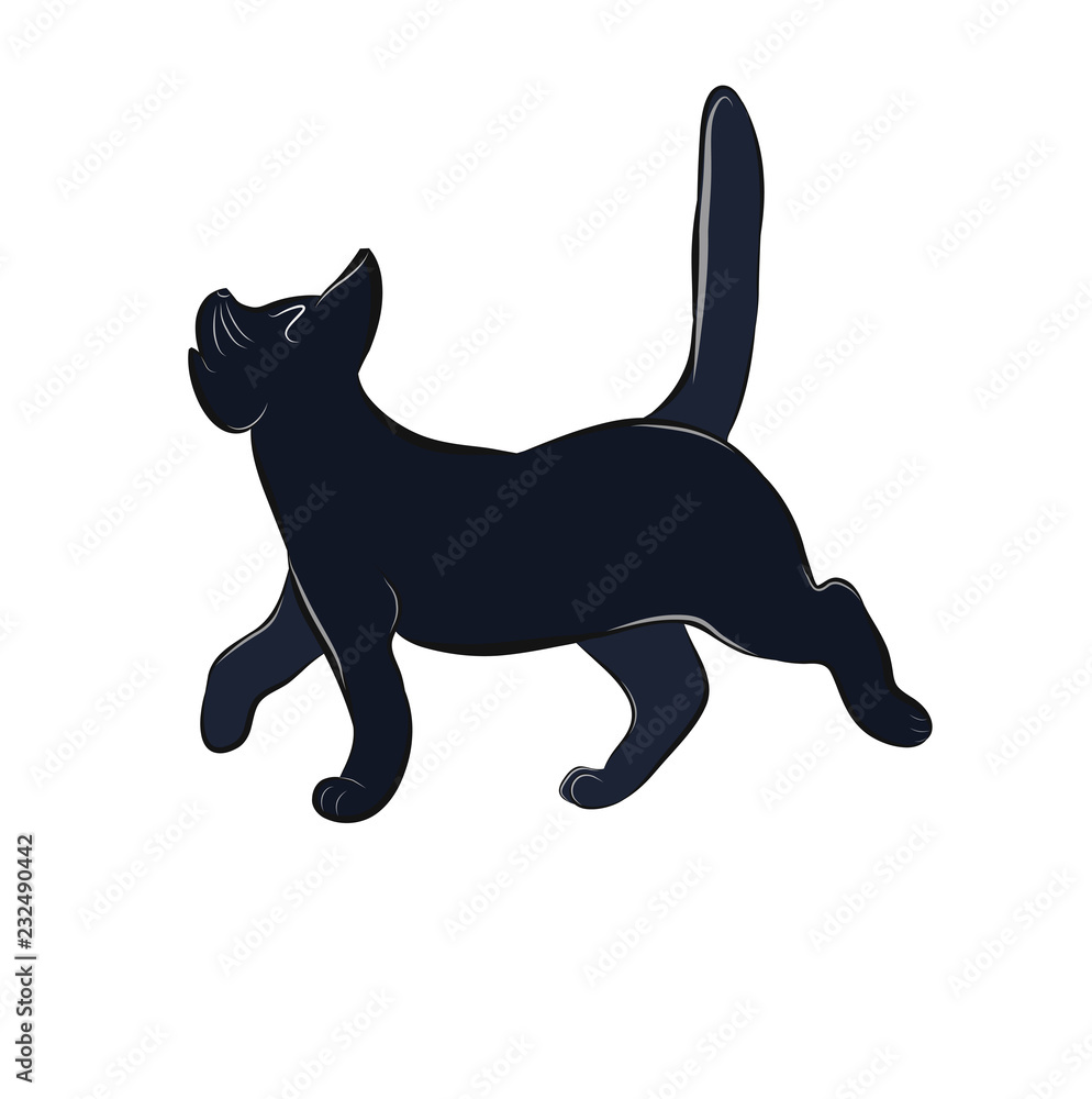 vector illustration depicts an offended cat that arrogantly passes by ...