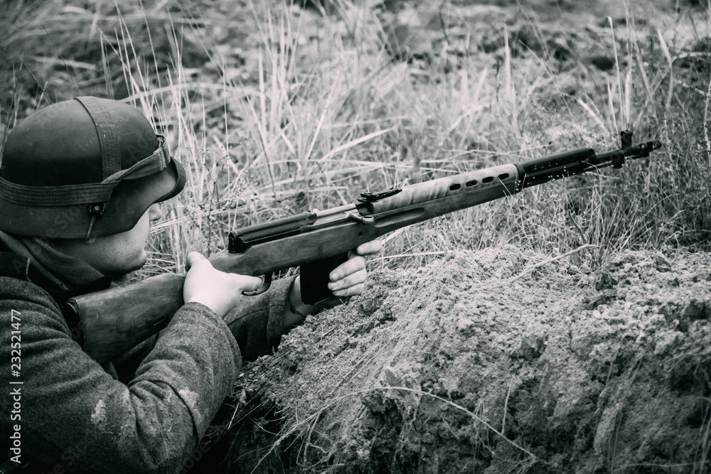 German soldier World War II in a trench with a rifle Stock Photo ...