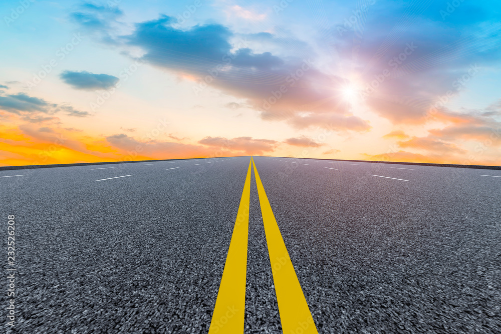 Sky Highway Asphalt Road and beautiful sky sunset scenery Stock Photo ...
