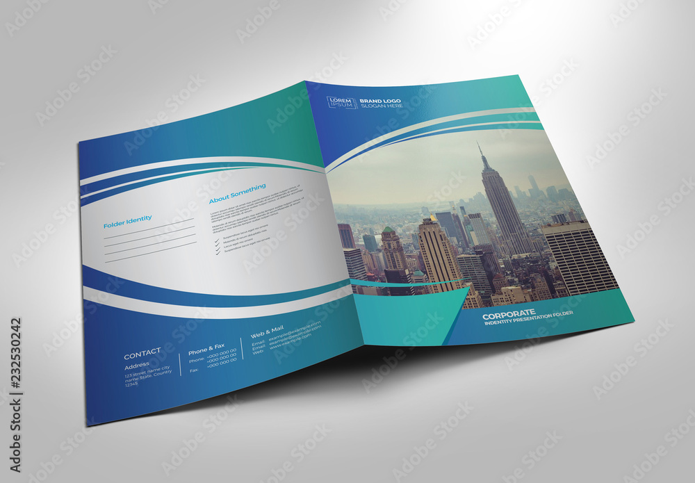 Presentation Folder Layout with Blue Gradient Elements Stock Template ...