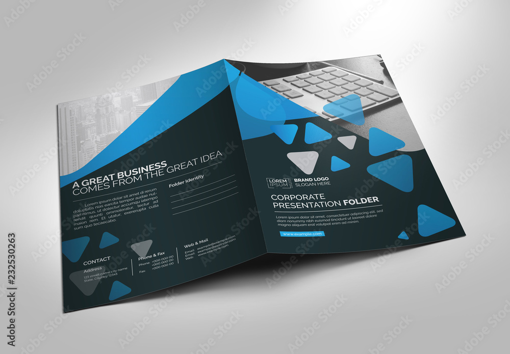 Presentation Folder Layout with Blue Elements Stock Template | Adobe Stock