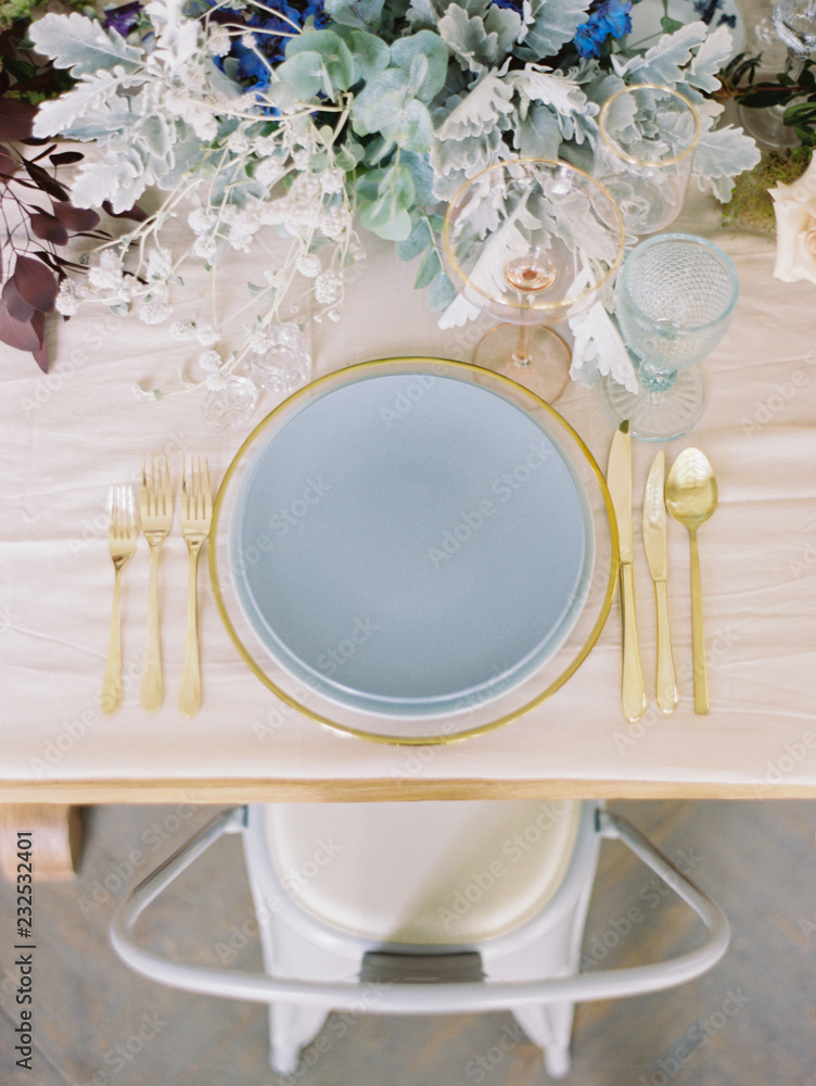 Blue and gold table setting Stock Photo | Adobe Stock
