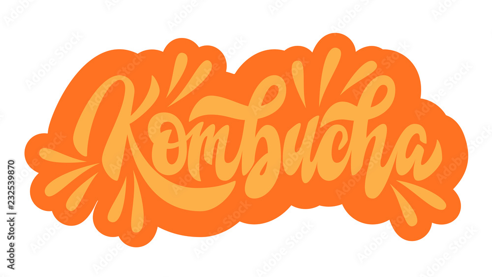 Kombucha hand written vector logo. Kombucha healthy fermented probiotic ...