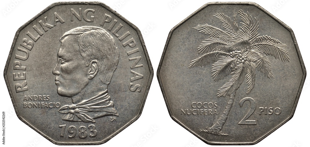 Philippines Philippine coin 2 two piso 1983, head of Andres Bonifacio ...