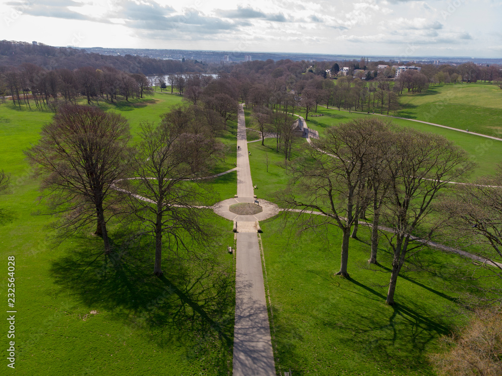 Roundhay Park aerial shots from above, showing paths, playing fields ...