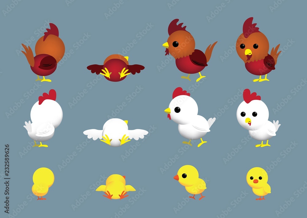 Cute Chicken Family Cartoon Character Poses Set 1 Stock Vector | Adobe ...