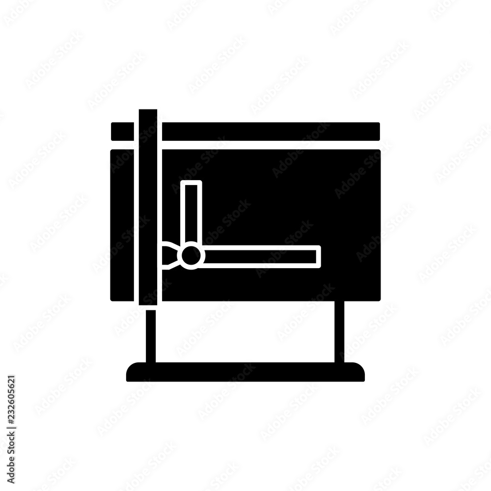 Black & white vector illustration of drafting machine table with ...