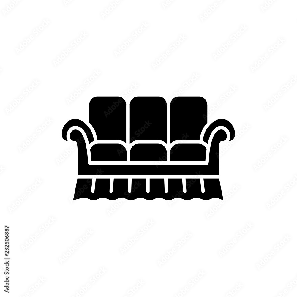 Black & white vector illustration of bridgewater sofa. Flat icon of ...