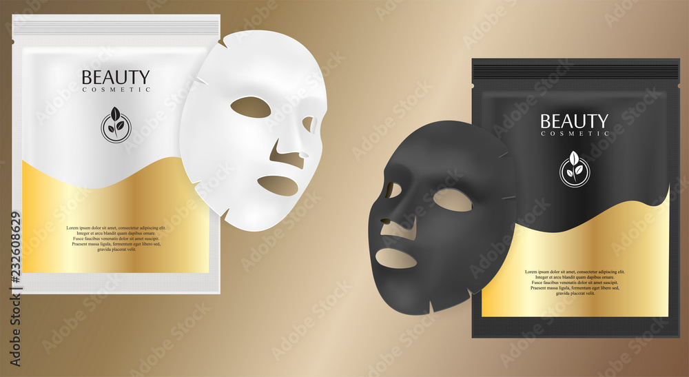 Black and white facial cosmetic mask ads. Realistic vector illustration ...