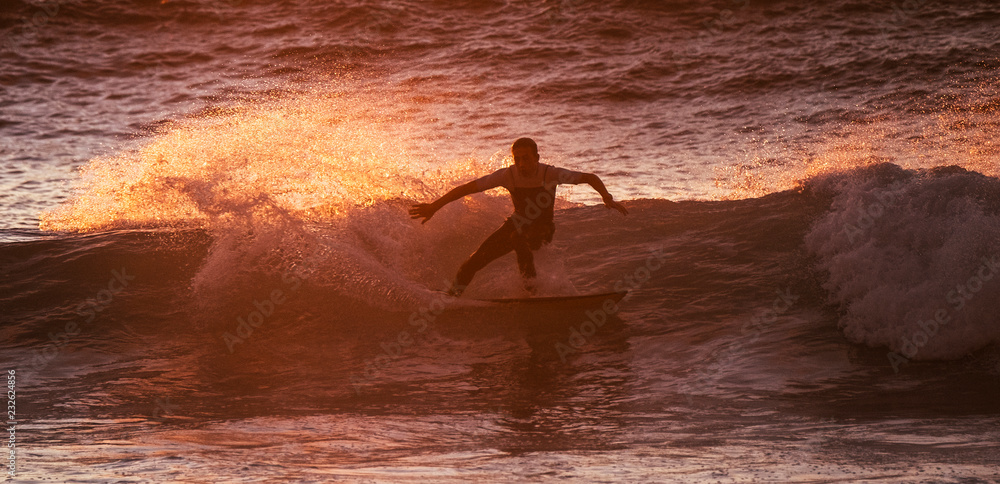 surf spot with men surfers and waves from ocean power. vacation scenic ...