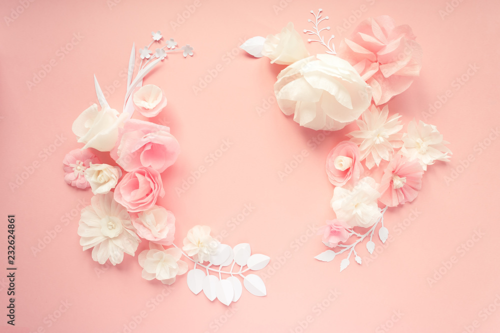 white and pink paper flowers on the pink background Stock Photo | Adobe ...