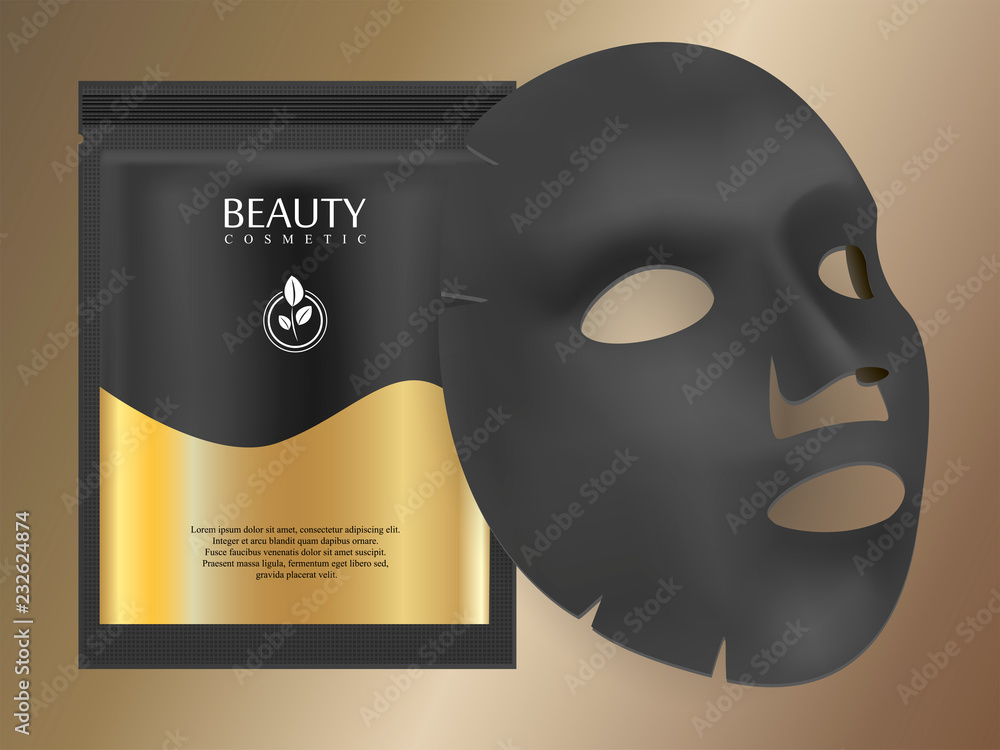 Black charcoal facial mask sheet with individual collagen sachet on ...
