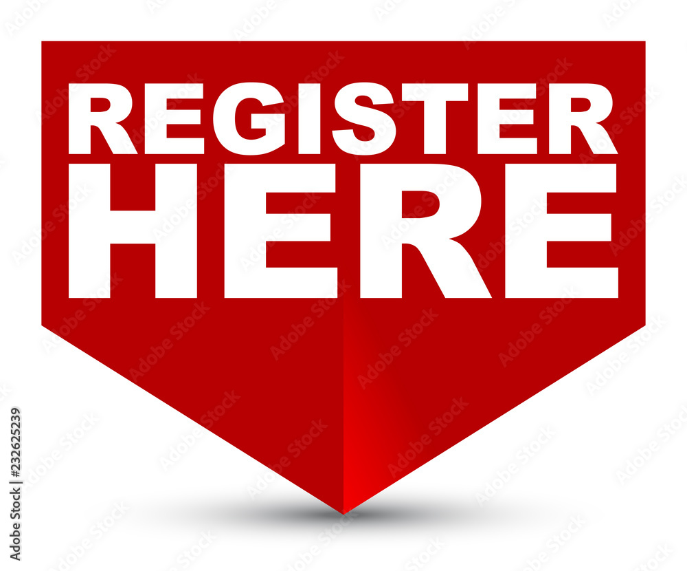 red vector banner register here Stock Vector | Adobe Stock