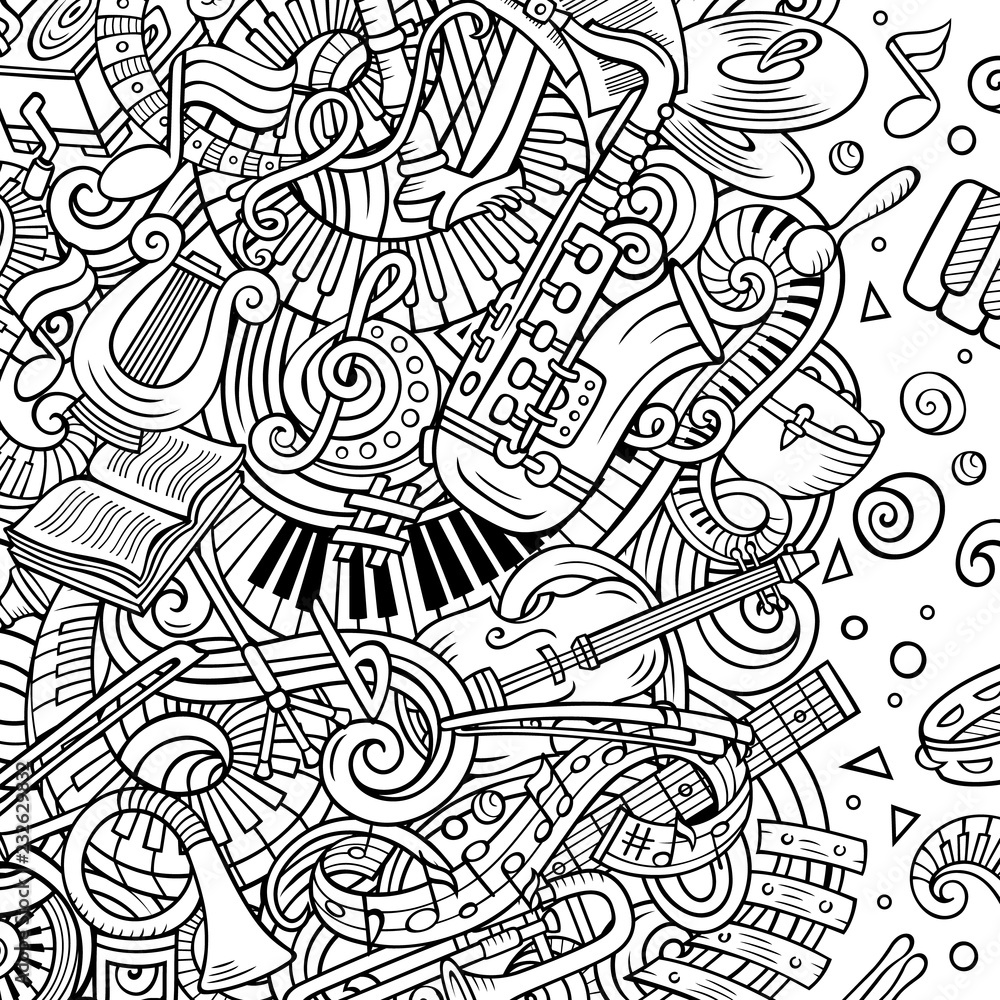 Cartoon vector doodles Classic music frame.Line art musical border ...