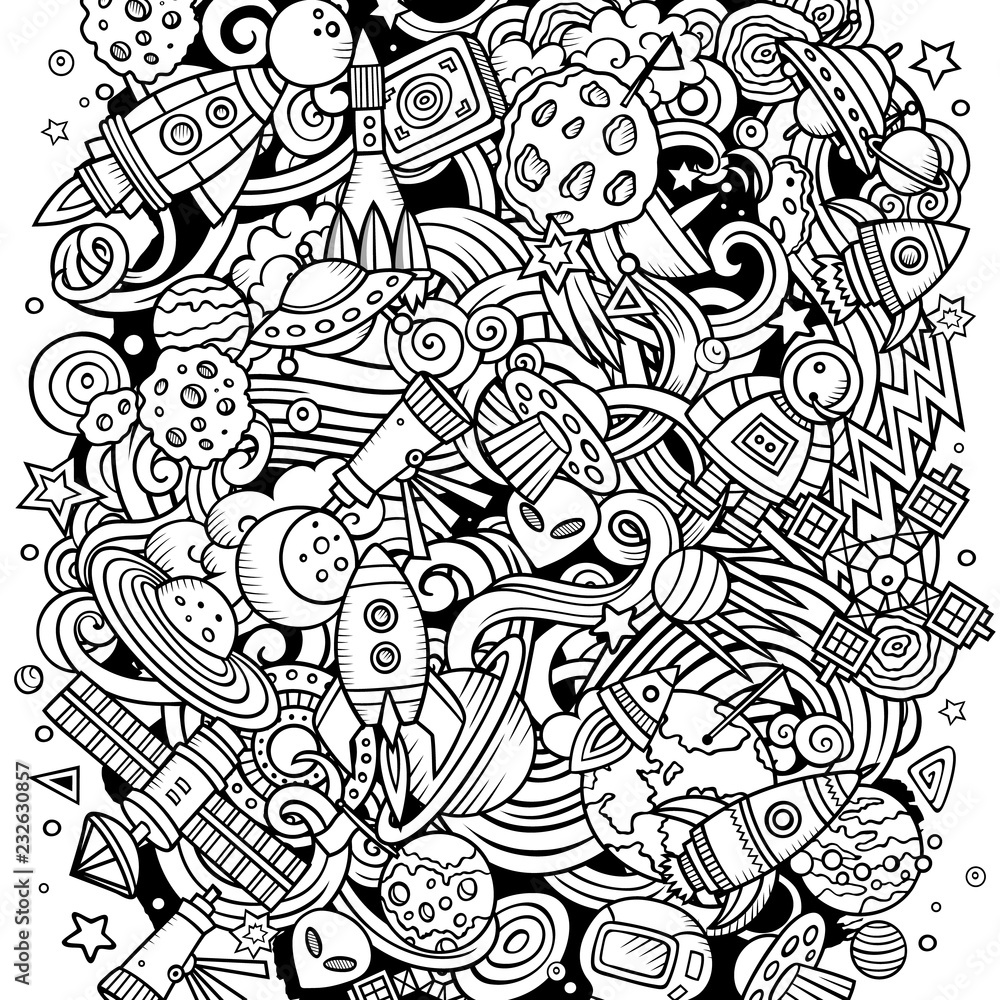 Cartoon vector doodles Space illustration. funny picture Stock Vector ...