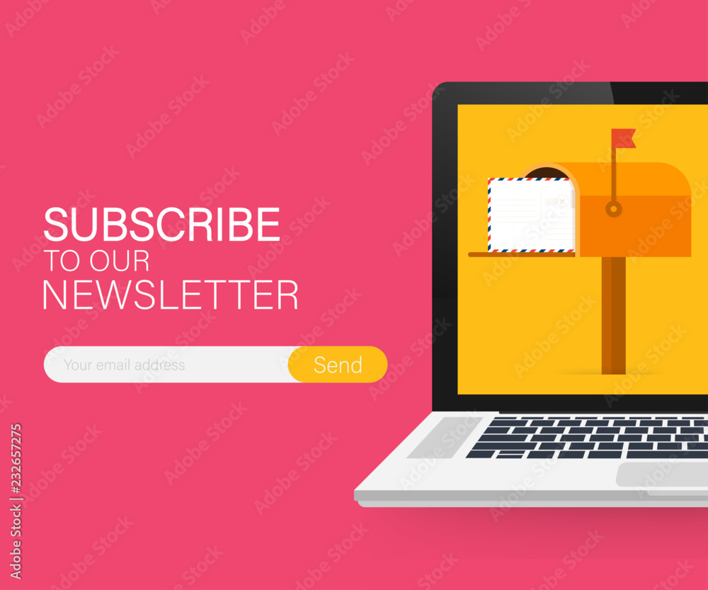 Email subscribe, online newsletter vector template with mailbox and ...