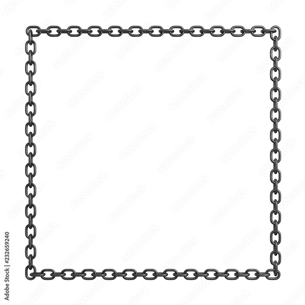 3d rendering of an iron chain lying on a white background in a shape of ...