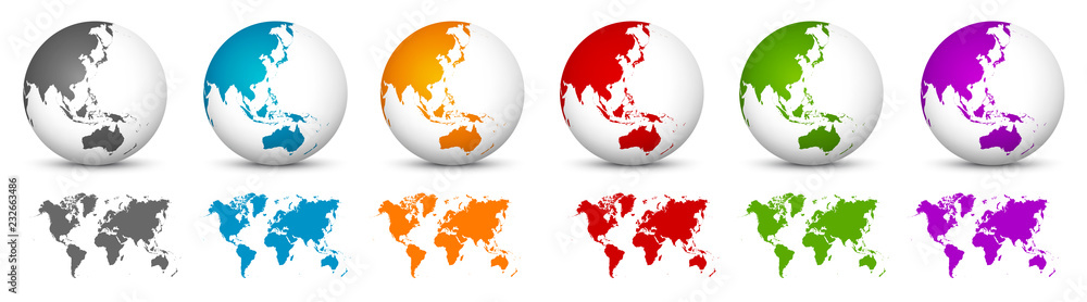 White 3D Vector Globe with World Map in Same Color. Planet Earth with ...