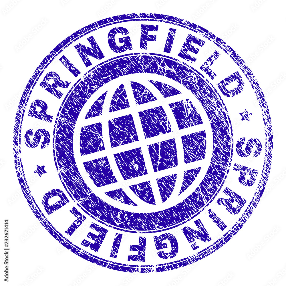 SPRINGFIELD stamp print with distress effect. Blue vector rubber seal ...