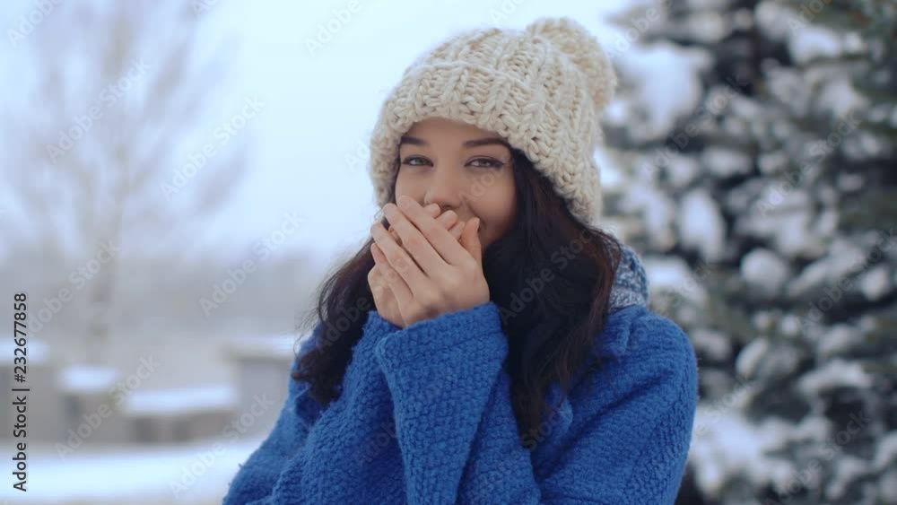 Winter Woman Portrait Beauty Joyful Young Model Girl Looking At Camera