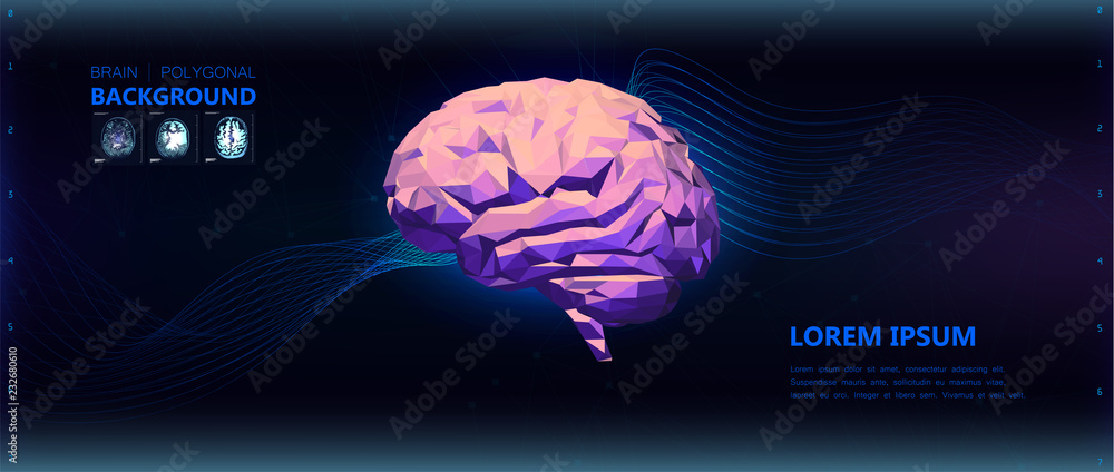 Colorful low poly side view brain illustration with futuristic ...