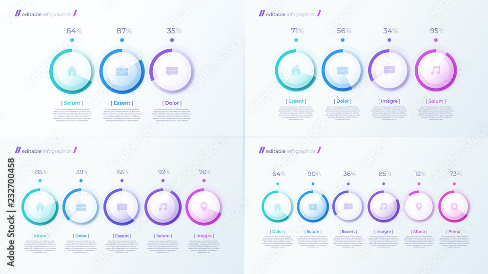 Vector modern editable infographic templates with percentage diagrams ...