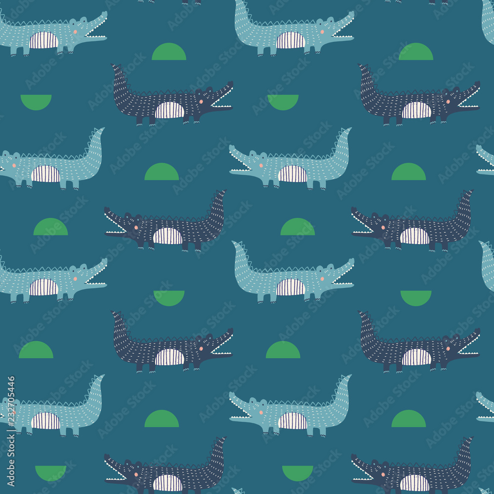 vector crocodile stack seamless repeat pattern with cute alligators and ...