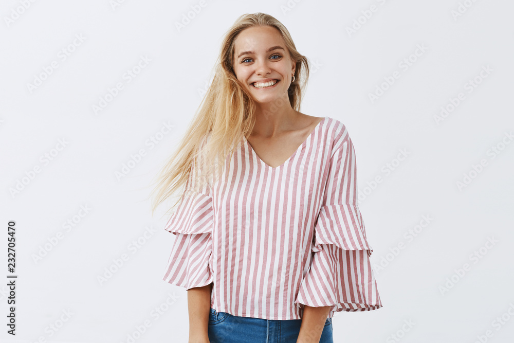 Having great day in shopping malls. Portrait of excited and happy ...
