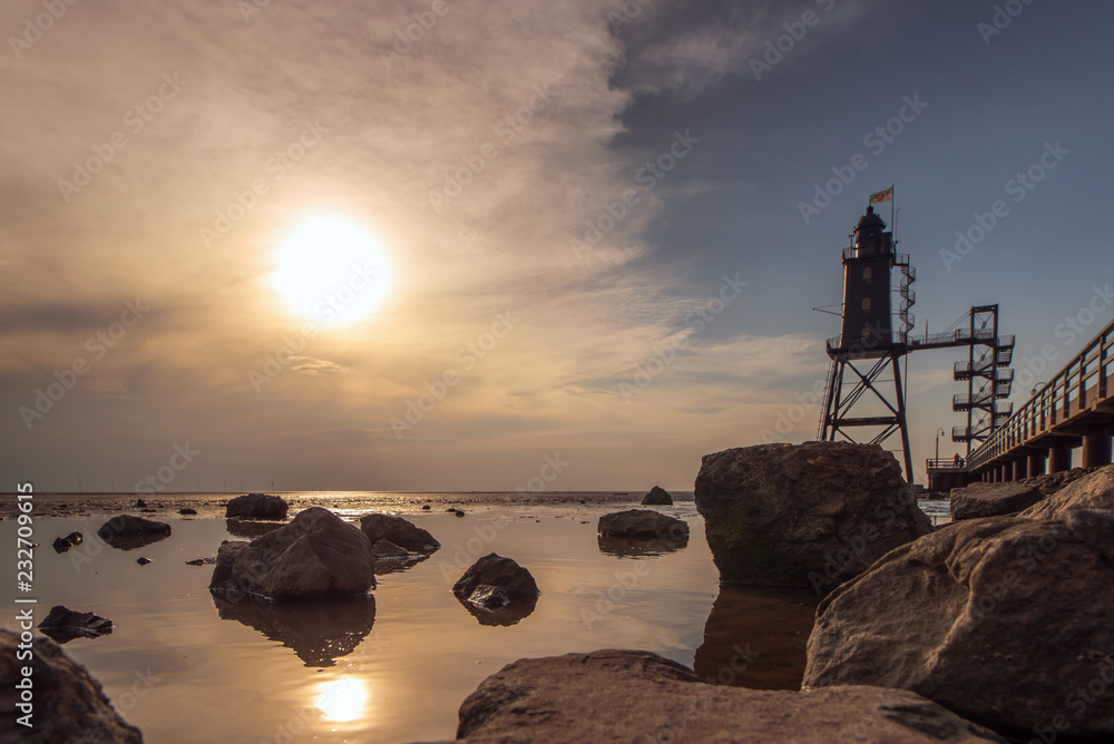 The former lighthouse Eversand-Oberfeuer built in 1886/87 is now a ...