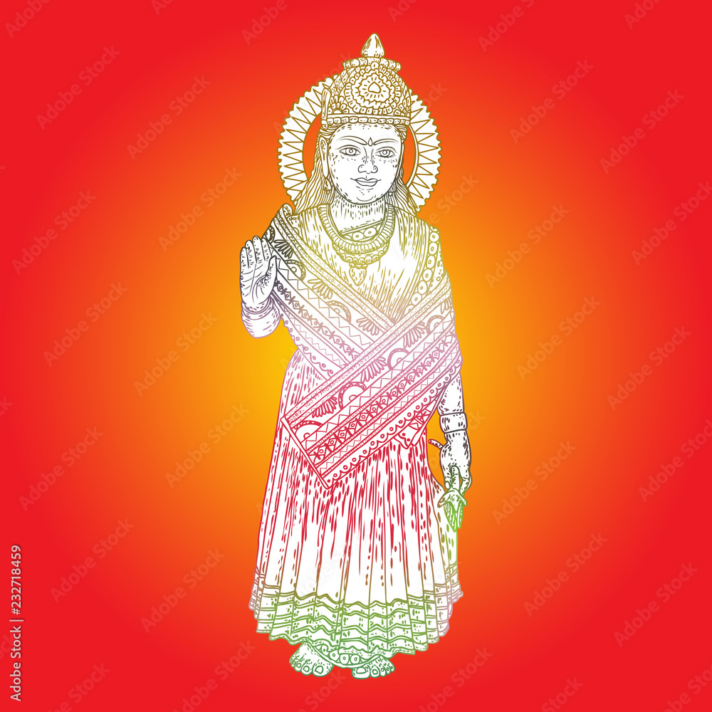 Devi Parvati classic traditional Hindu deity hand drawing. Vector ...