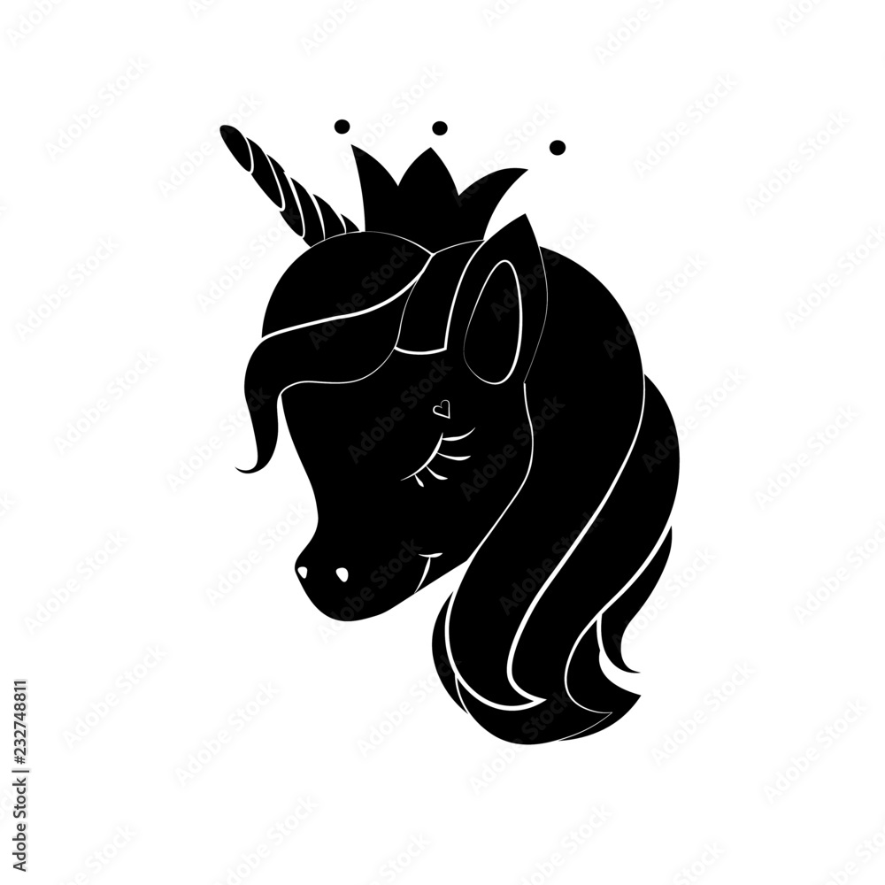 Black silhouette of unicorn on white background. Vector illustration ...