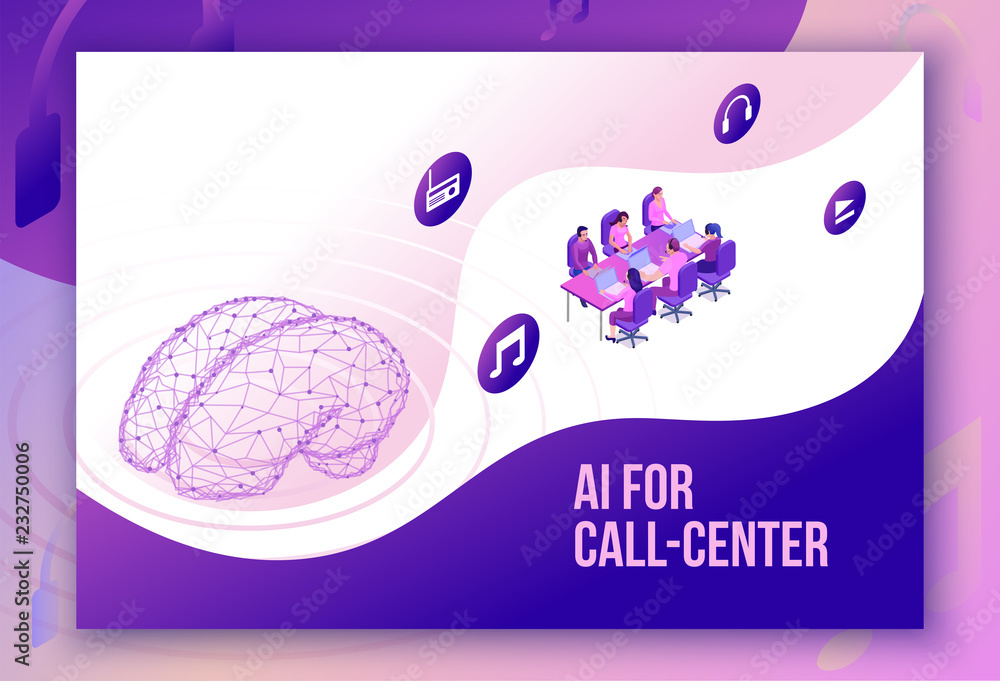 Artificial intelligence manages call center, isometric 3d vector ...