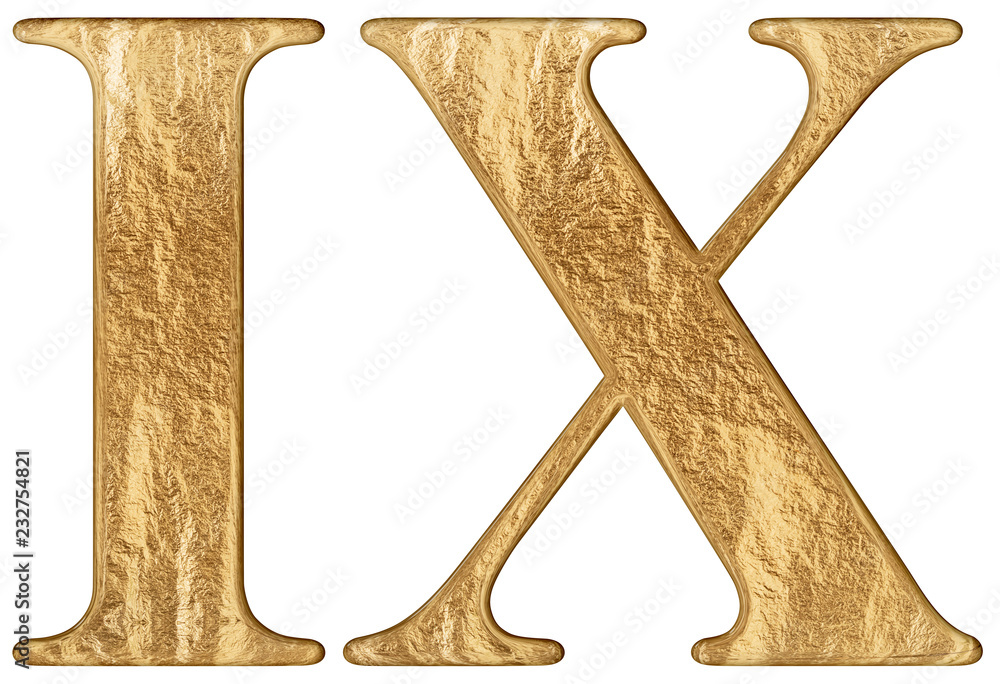 Roman numeral IX, novem, 9, nine, isolated on white background, 3d ...