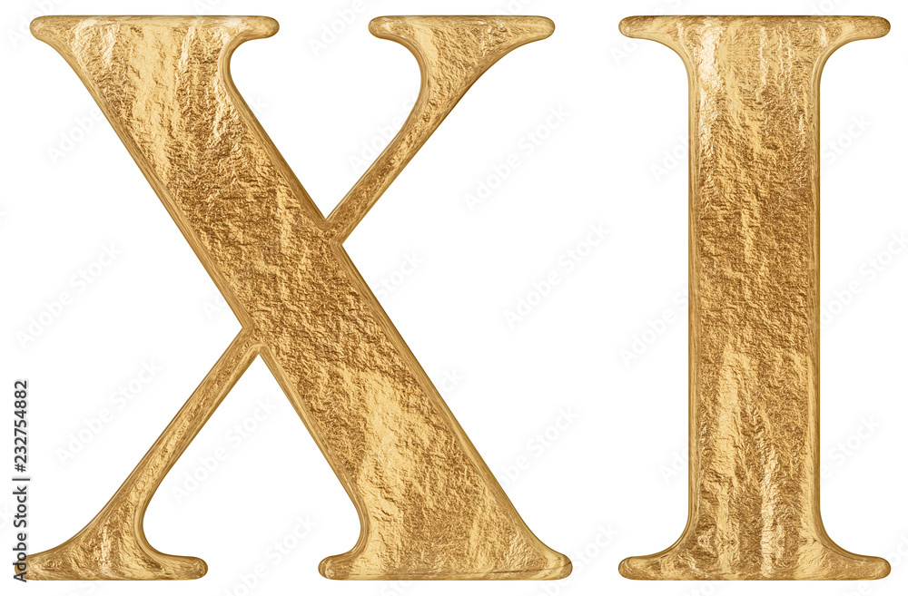 Roman numeral XI, undecim, 11, eleven, isolated on white background, 3d ...