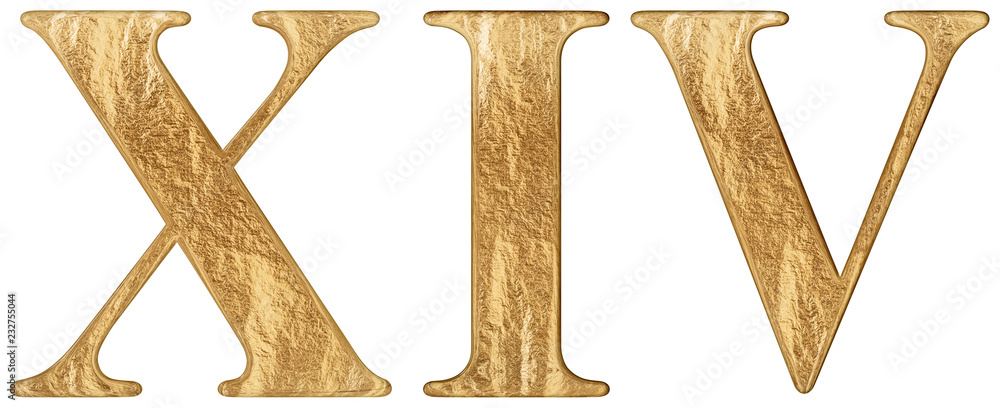 Roman numeral XIV, quattuordecim, 14, fourteen, isolated on white ...